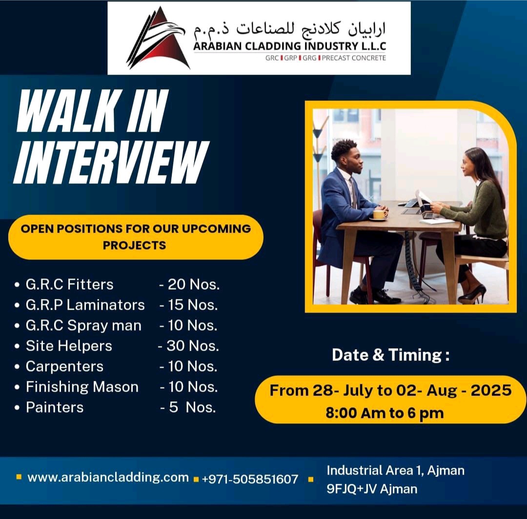 Arabian Cladding Ajman Walk-In Interviews 2025: Dates, Venues, and Key ...